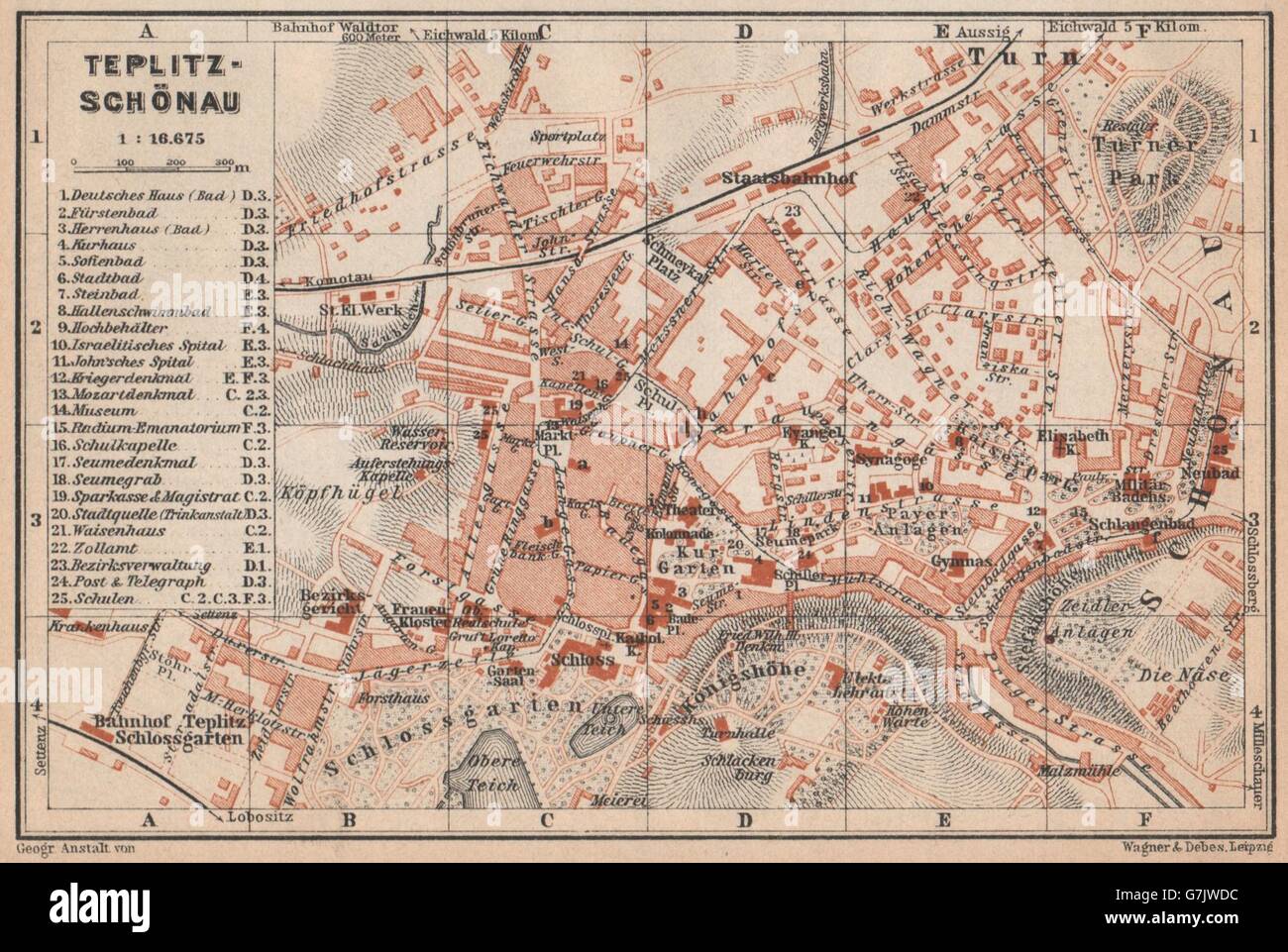 TEPLICE / Teplitz-Schönau Stadt plan Mesta. Tschechische Republik Mapa ...
