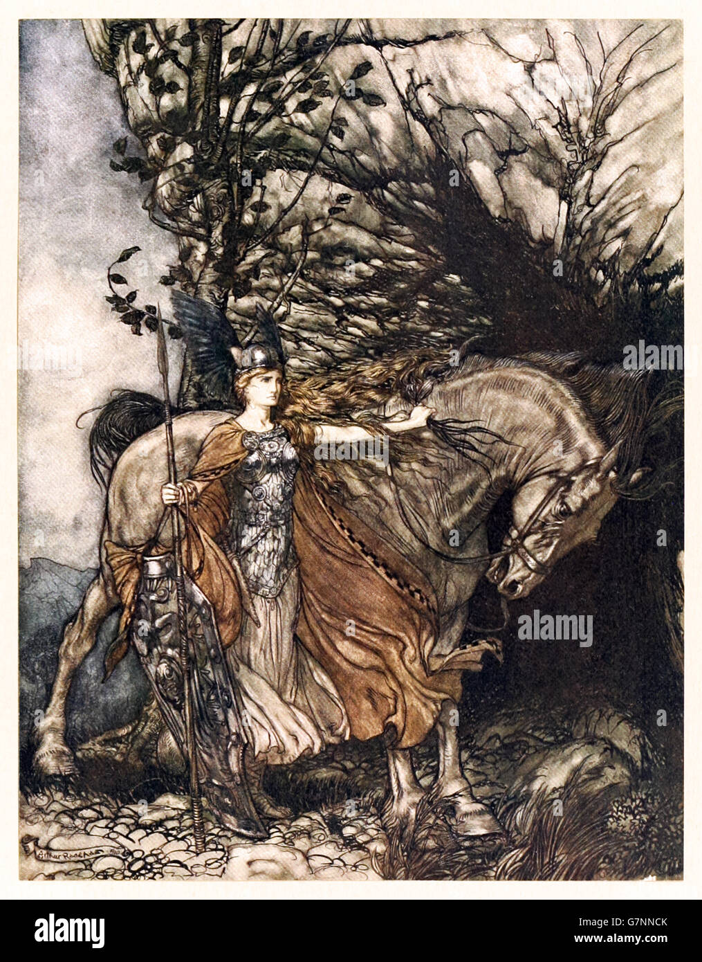 "Brunnhilde mit ihrem Pferd, an der Mündung der Höhle" aus "Das ...