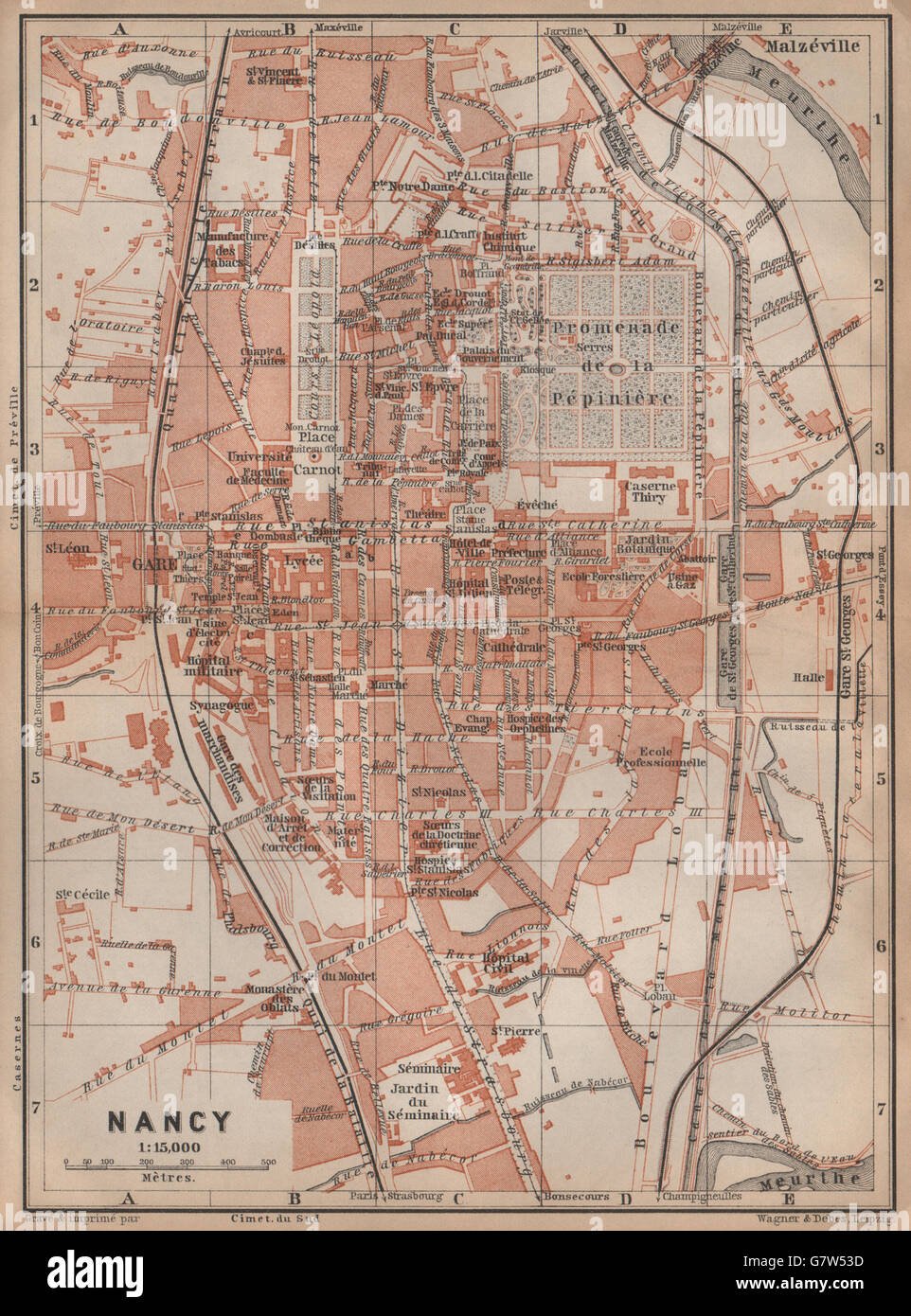 NANCY antiken Stadt Stadt Plan De La Ville. Meurthe-et-Moselle Carte ...