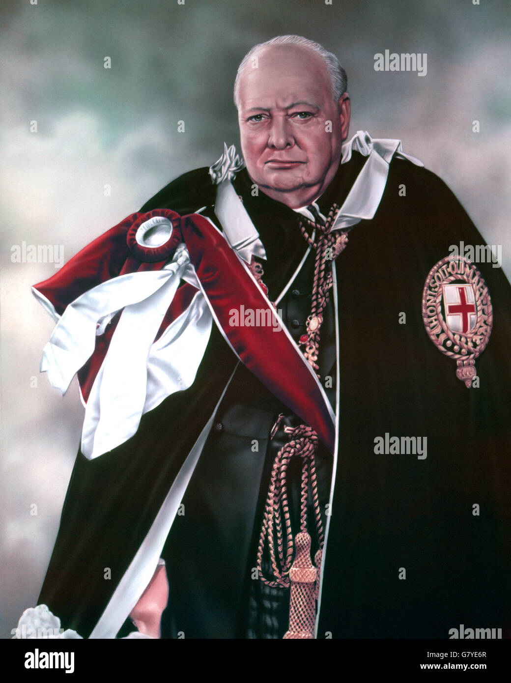 Gemälde von Sir Winston Churchill in seinen Gewändern Stockfotografie ...