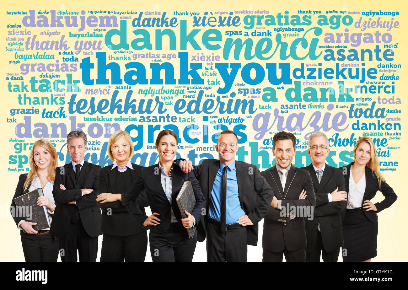 Business-Team sagen Danke in verschiedenen Sprachen Stockfotografie - Alamy
