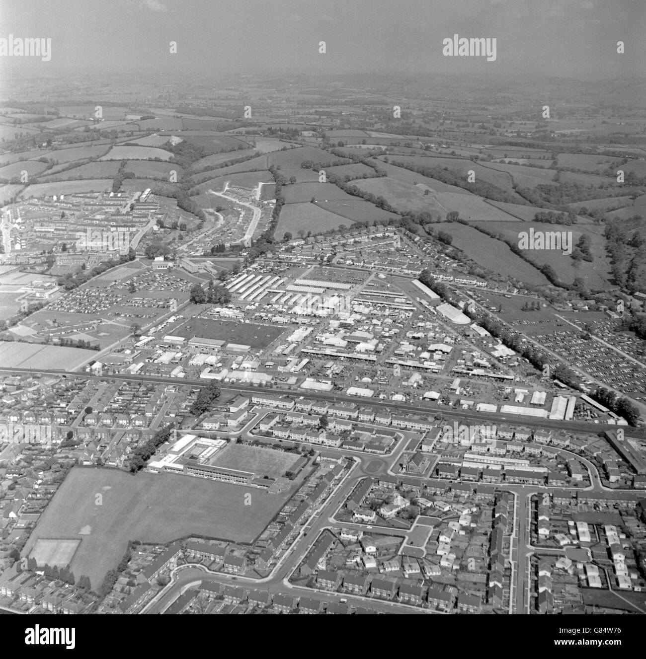 Gebäude und Sehenswürdigkeiten - Devon County Show. Luftbild des Devon ...