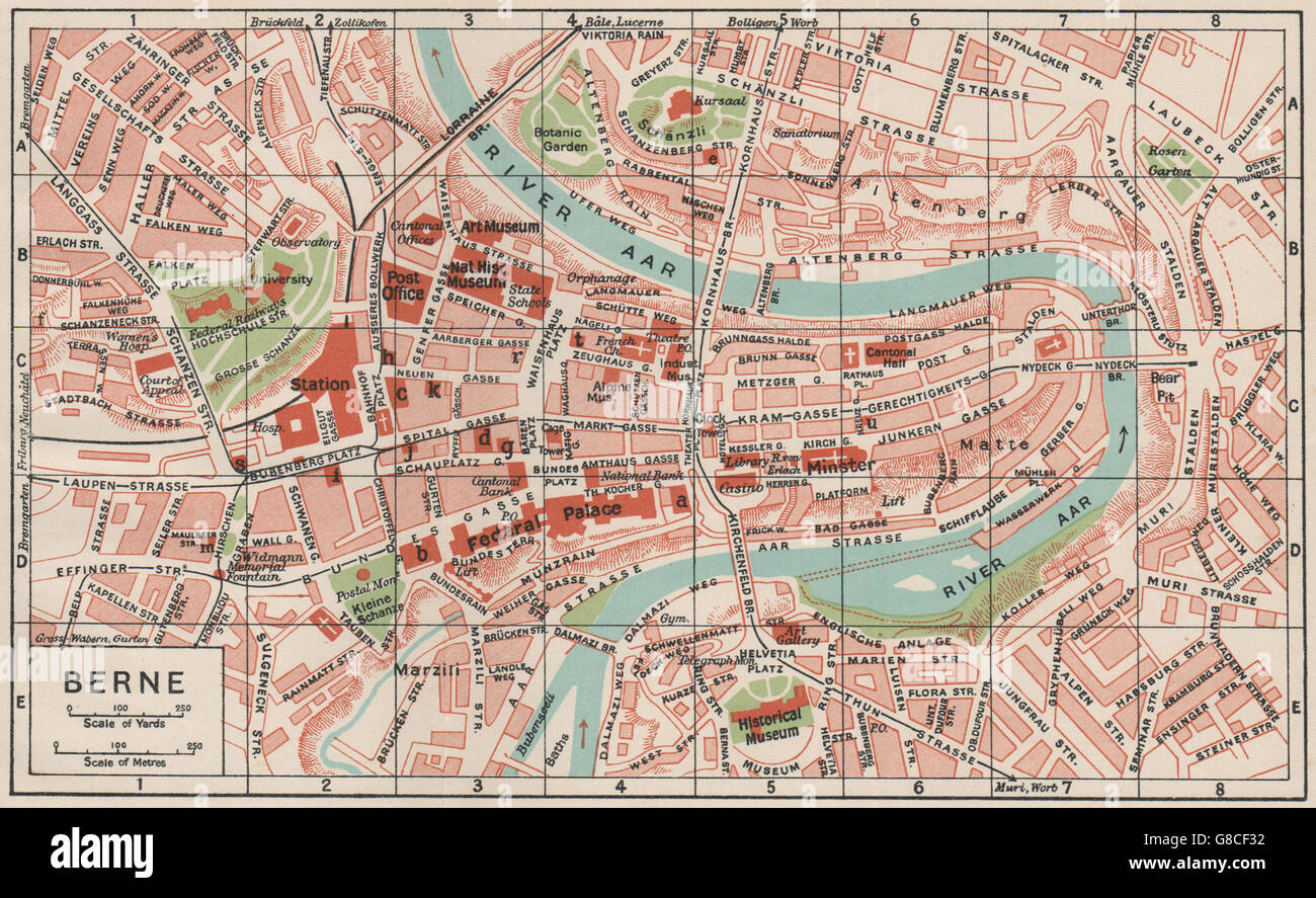 BERN. Karte Stadtplan Vintage Stadt. Schweiz. Bern, 1930 ...