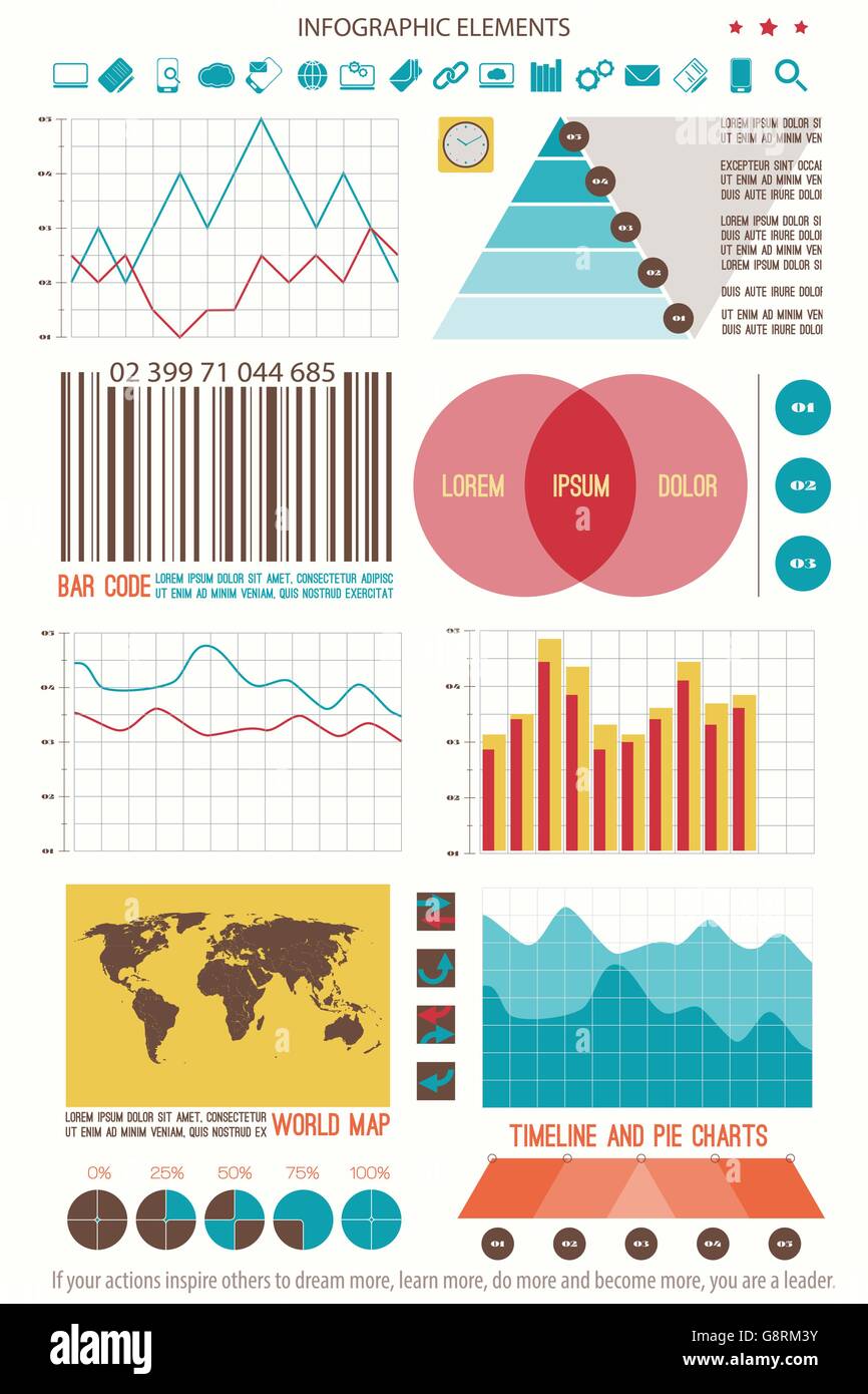 Satz von Infografik Elemente, Web-Technologie-Symbole. Vektor-Timeline ...