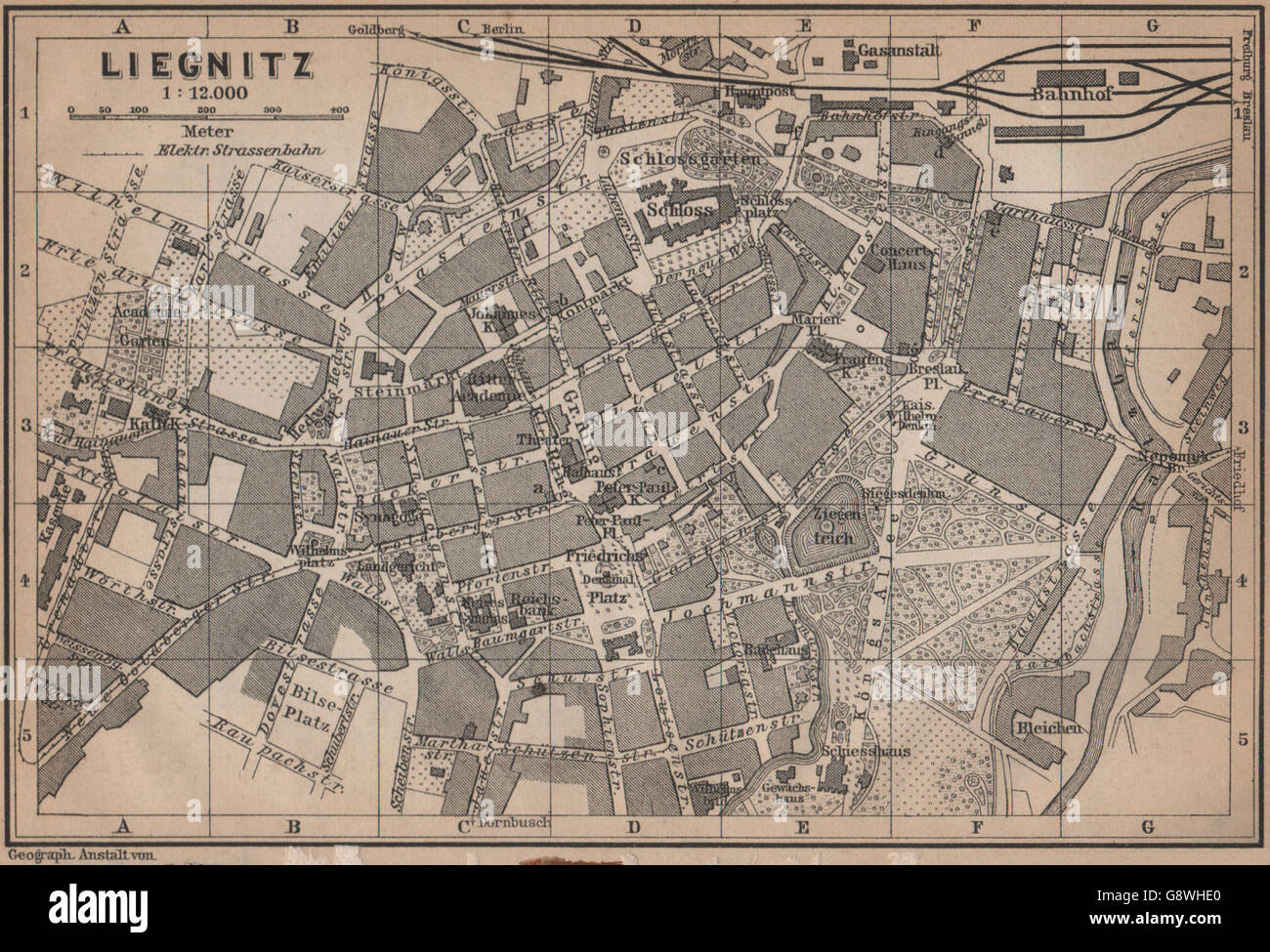 LIEGNITZ LEGNICA antiken Stadt Stadt Plan Miasta. Schlesien, Polen Mapa ...