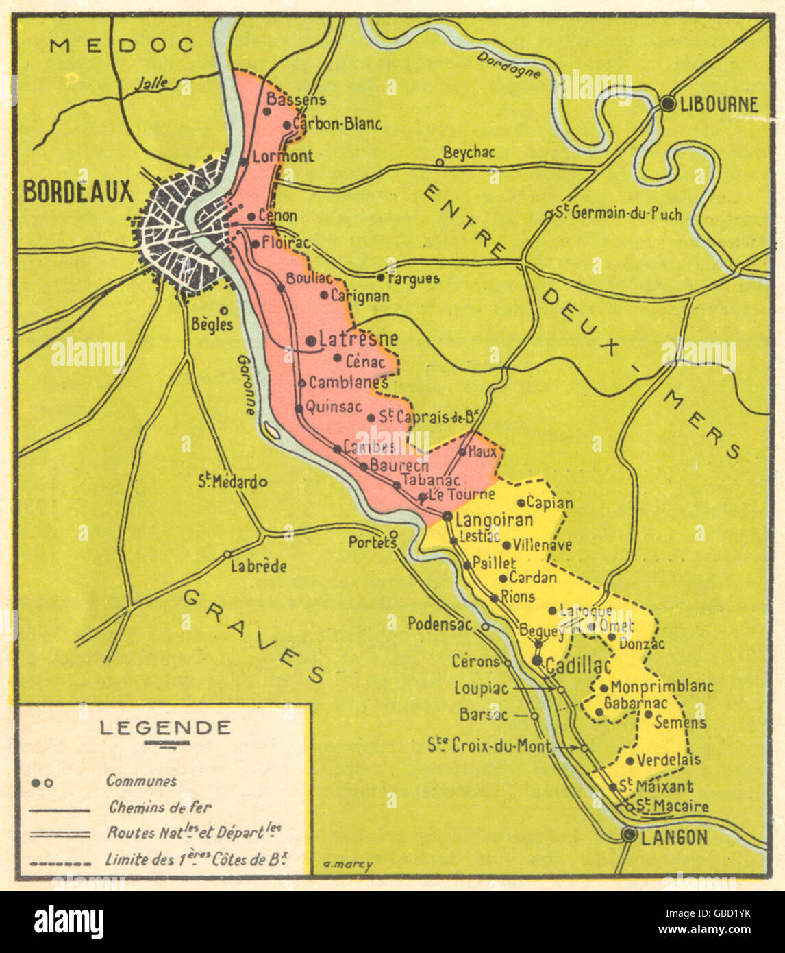 BORDEAUX-Wein-Karte: Carte des Premières Côtes de Bordeaux, 1939 ...