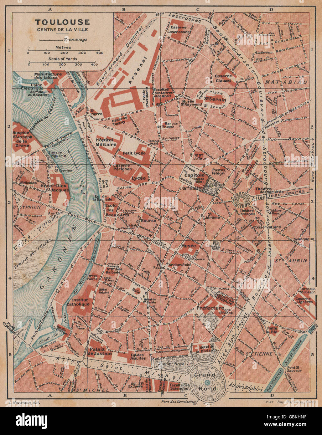 TOULOUSE. Centre De La Ville. Karte Stadtplan Vintage Stadt. Haute ...