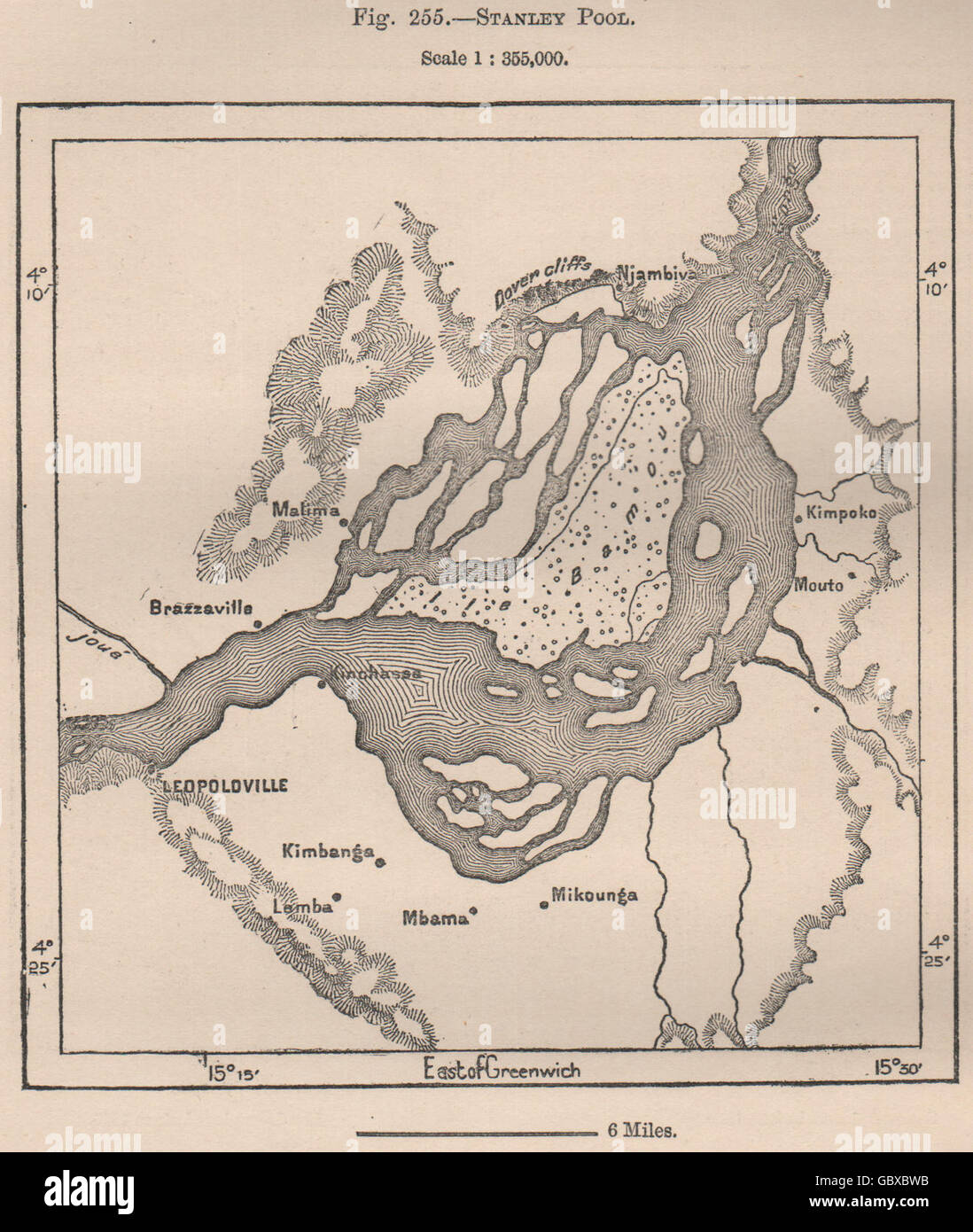 Stanley Pool. Pool Malebo. Kongo. Kongobecken, 1885 Antike Landkarte ...