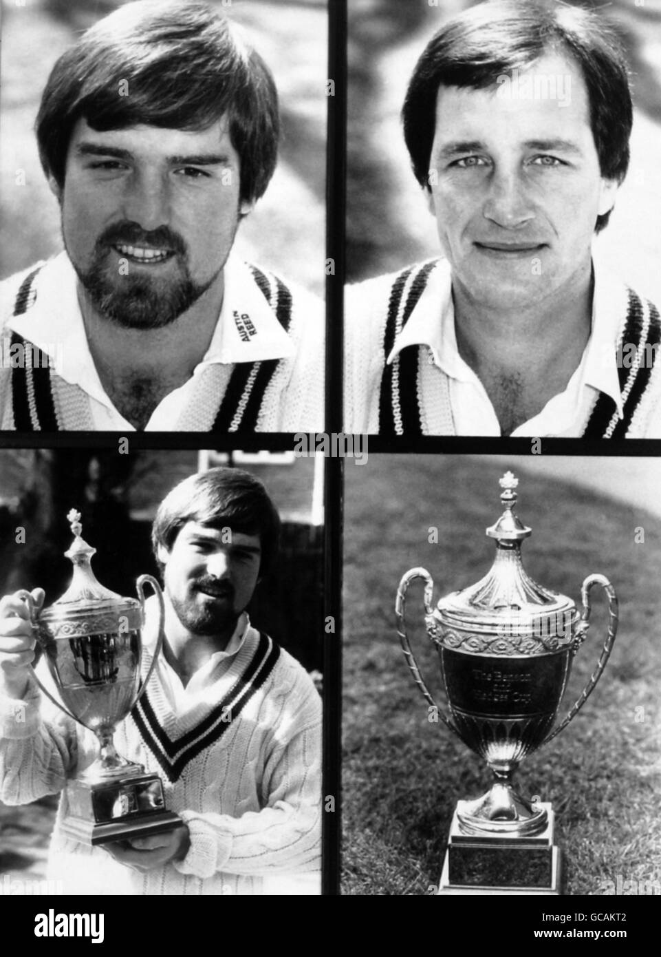 Mike Gatting und John Emburey (unten links rechts) halten die Benson ...