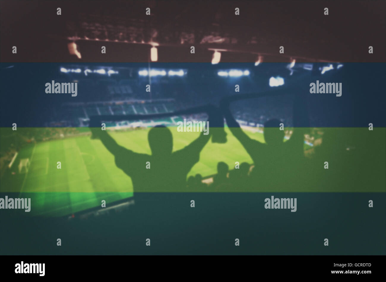 Sportstadion mit Fans und Füllmethoden Mauritius Fahne Stockfotografie ...