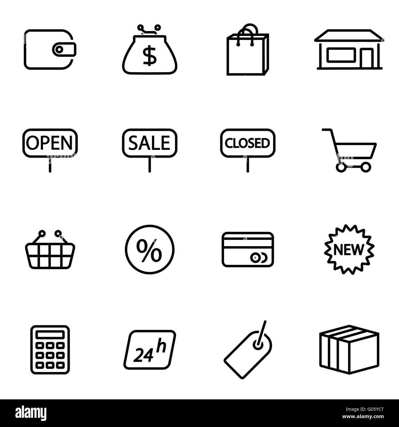 Vektor-Illustration der dünne Linie Symbole - shop Stock-Vektorgrafik ...