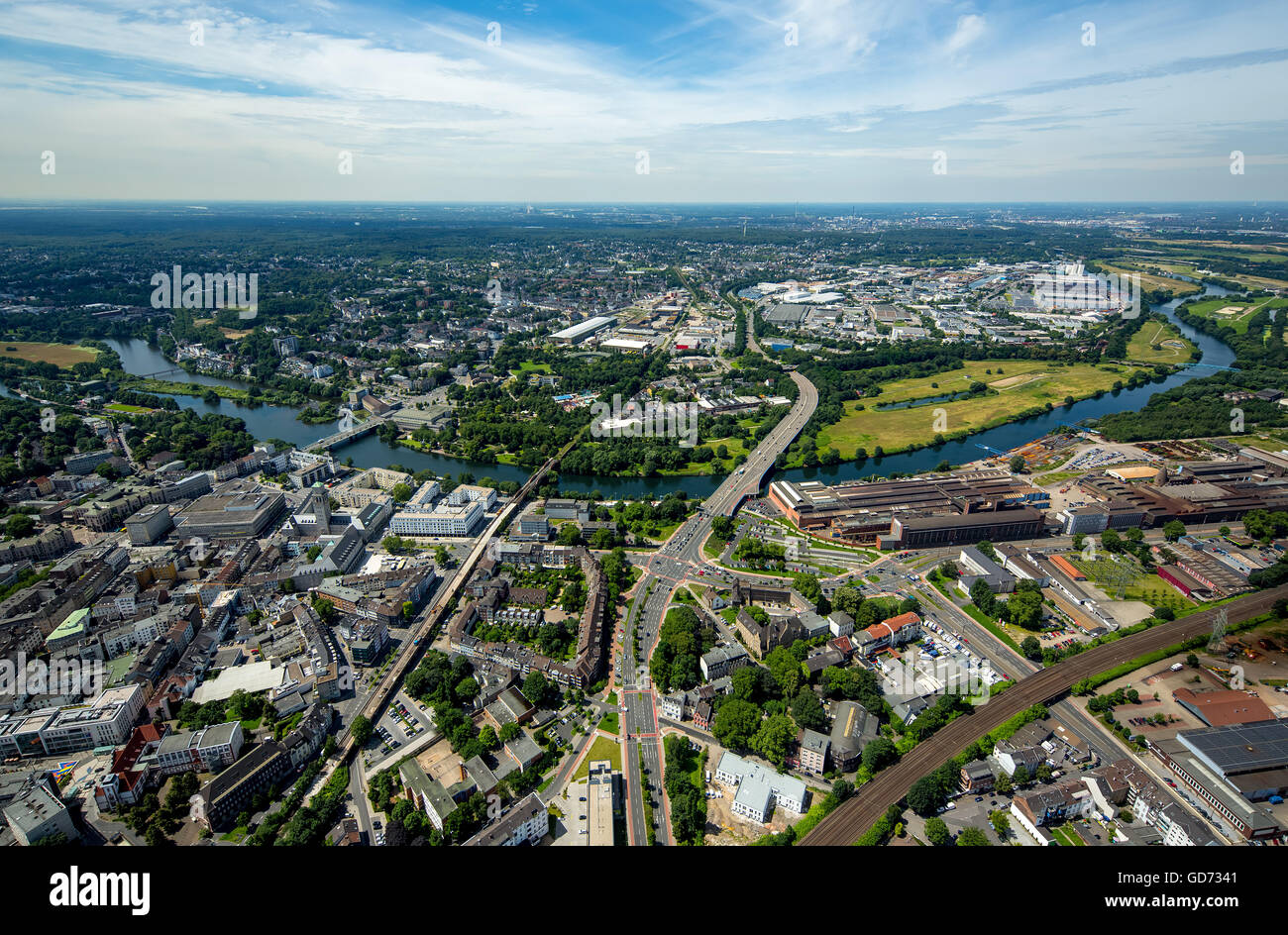 Luftaufnahme, Ruhrbania und Mülheim ein der Ruhr Innenstadt, Westblick ...