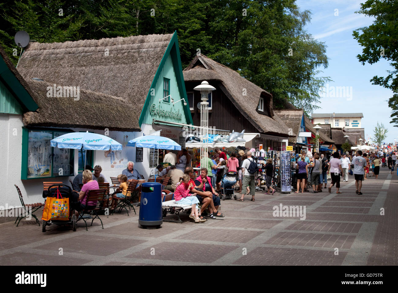 Reetdachhäusern an der Promenade, Ostseebad Prerow, Halbinsel Fischland ...