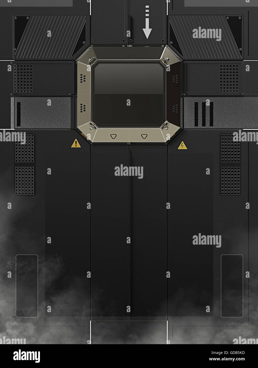 Rendern von Hi-Tech-Wand mit Metallblock für Logo und andere Details ...