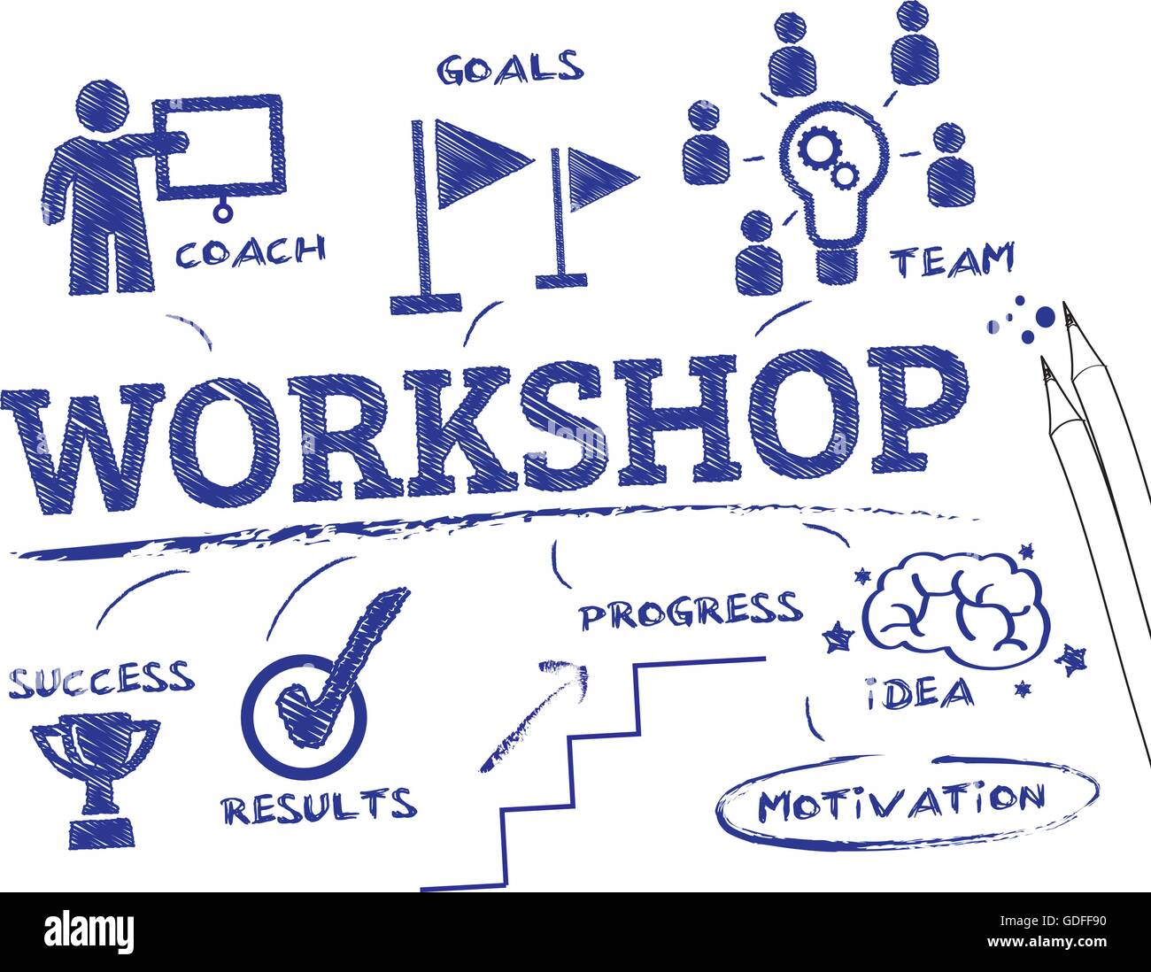 Workshop. Diagramm mit Keywords und Symbole Stock-Vektorgrafik - Alamy
