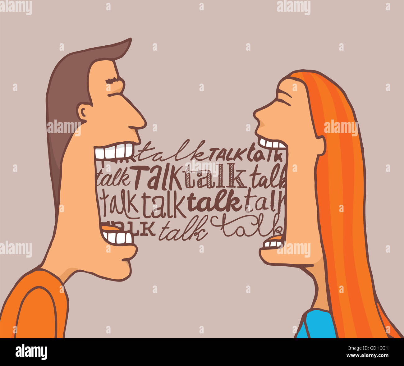 Cartoon Illustration des Paares sprechen viel und teilen ein sinnvolles ...