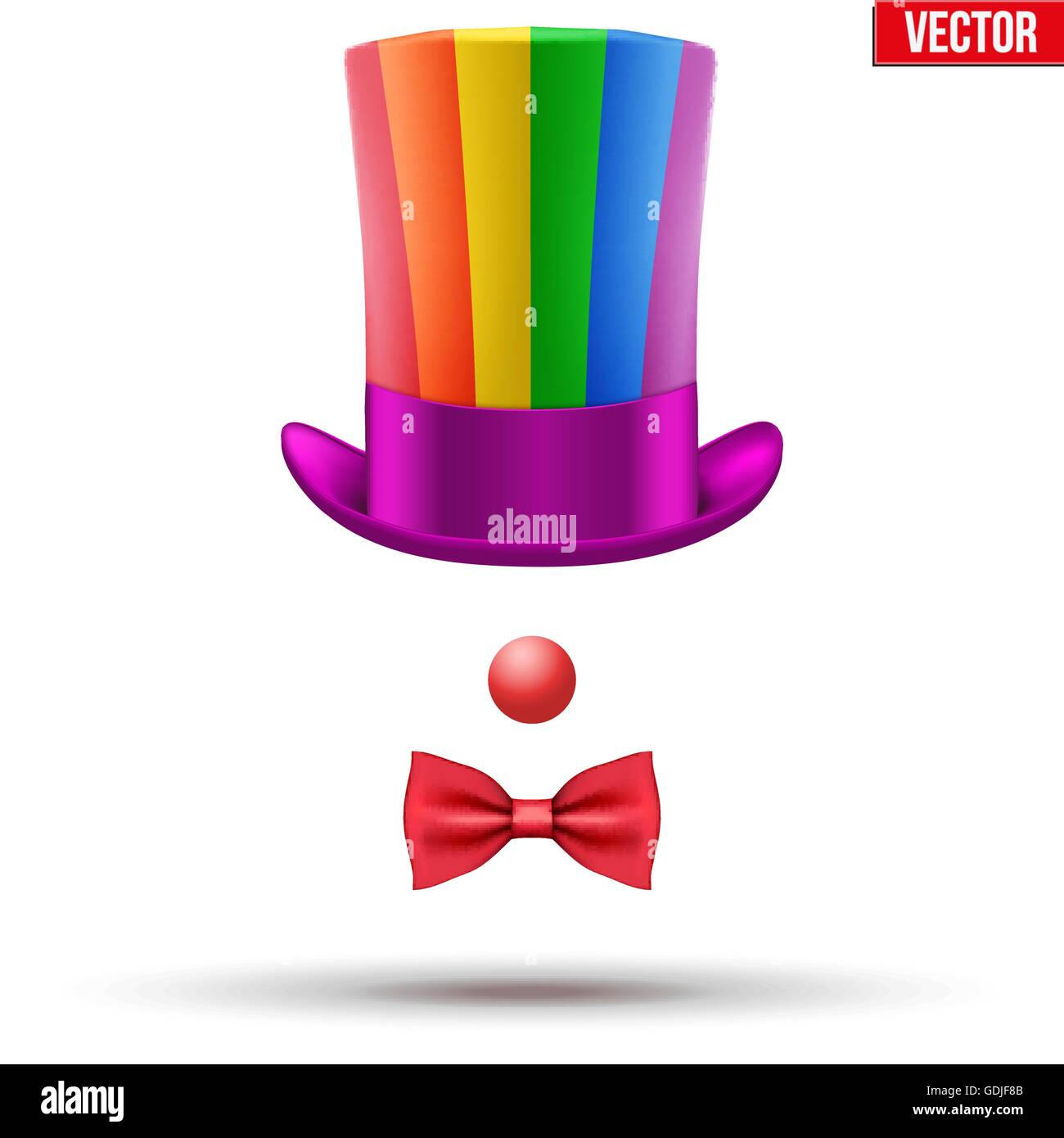 Clown-Hut mit Brille und rote Nase isoliert auf weißem Hintergrund ...