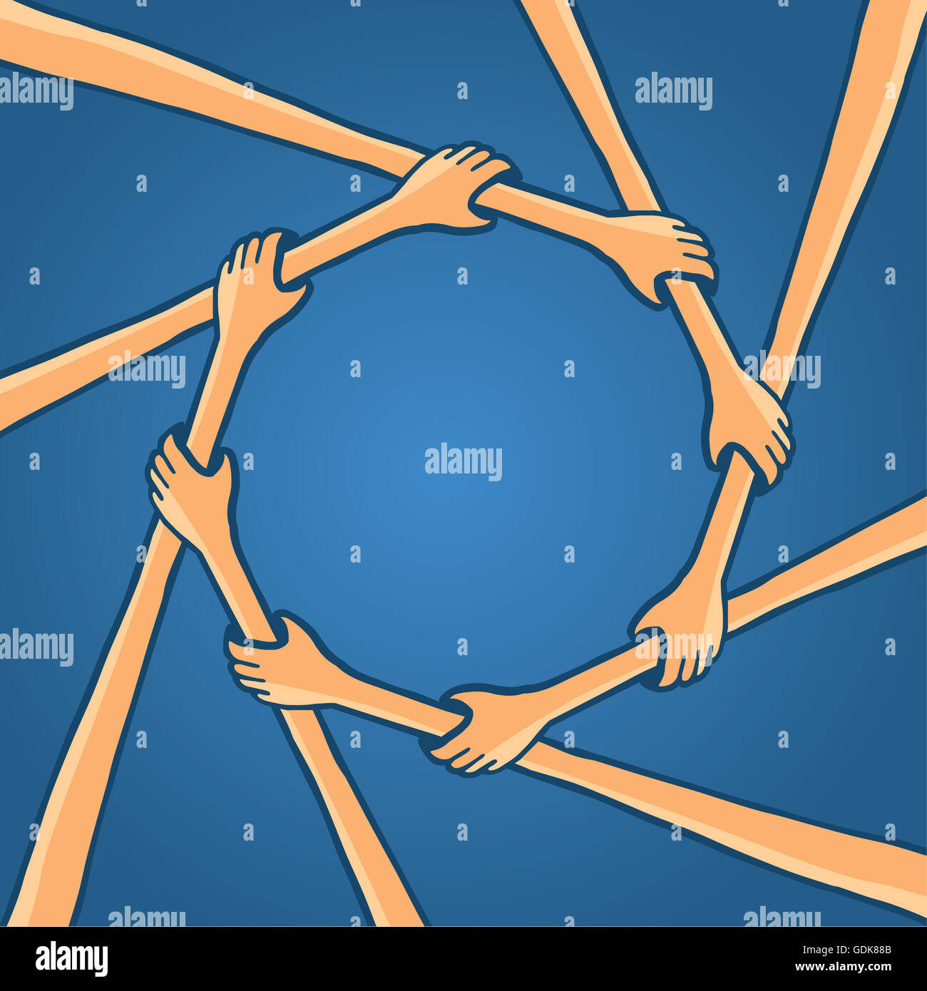 Cartoon-Illustration der Zusammenarbeit im Kreis der Hände einander ...