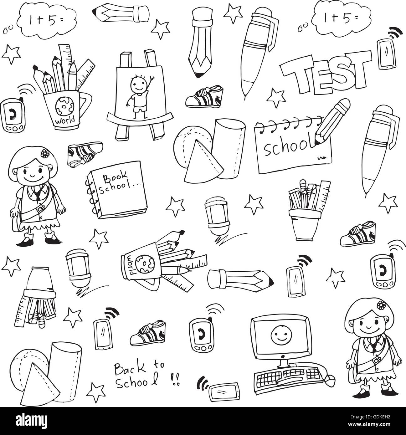 Doodle School Supplies Book Tools Stockfotos & Doodle School Supplies ...