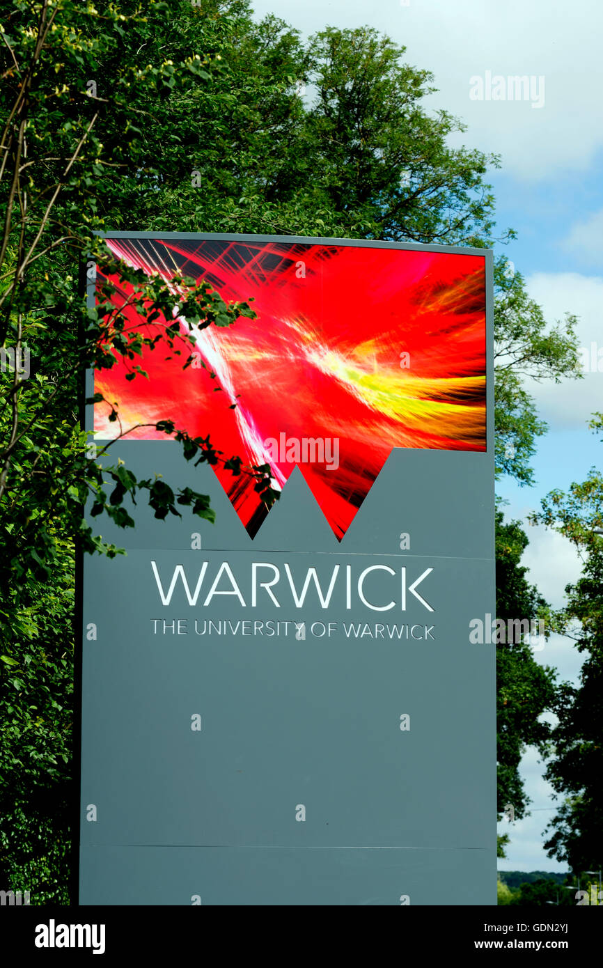 Warwick University Schild mit neuen Logo, England, UK Stockfotografie ...