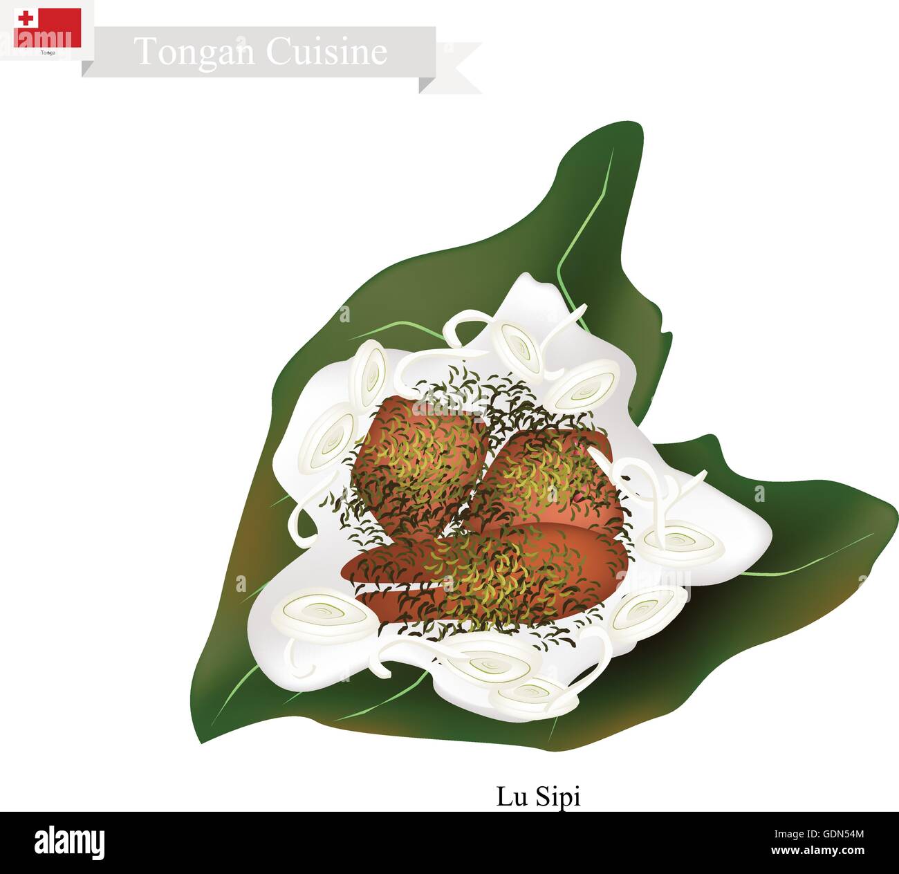 Tongan Küche, Illustration von Lu Sipi oder traditionelles Lamm, Huhn ...