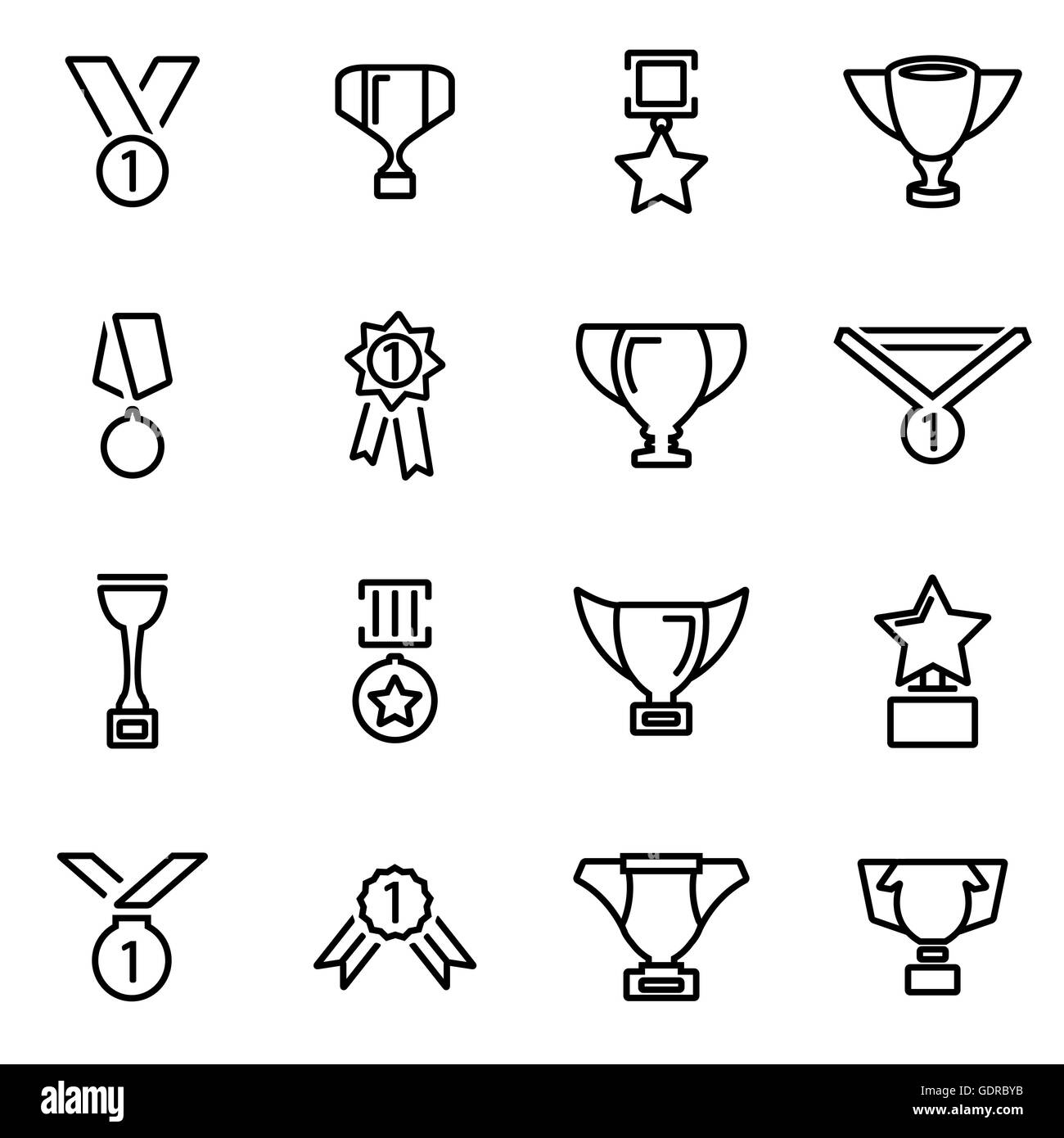 Vektor-Linie Trophäen und Auszeichnungen Iconset auf weißem Hintergrund ... Vektor-Linie Trophäen und Auszeichnungen Iconset auf weißem Hintergrund ...