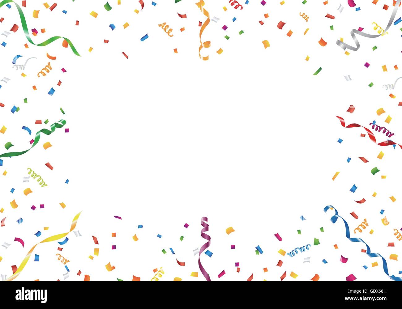 Konfetti und Streamer Rahmen auf weißem Hintergrund Stock-Vektorgrafik ...