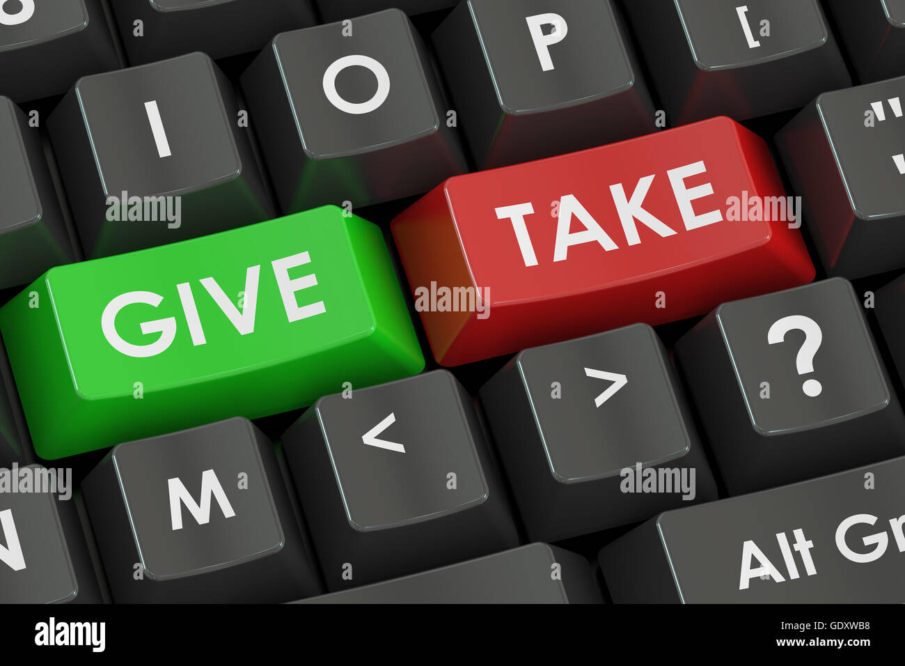 Geben und nehmen-Konzept auf der schwarzen Tastatur, 3D rendering ...