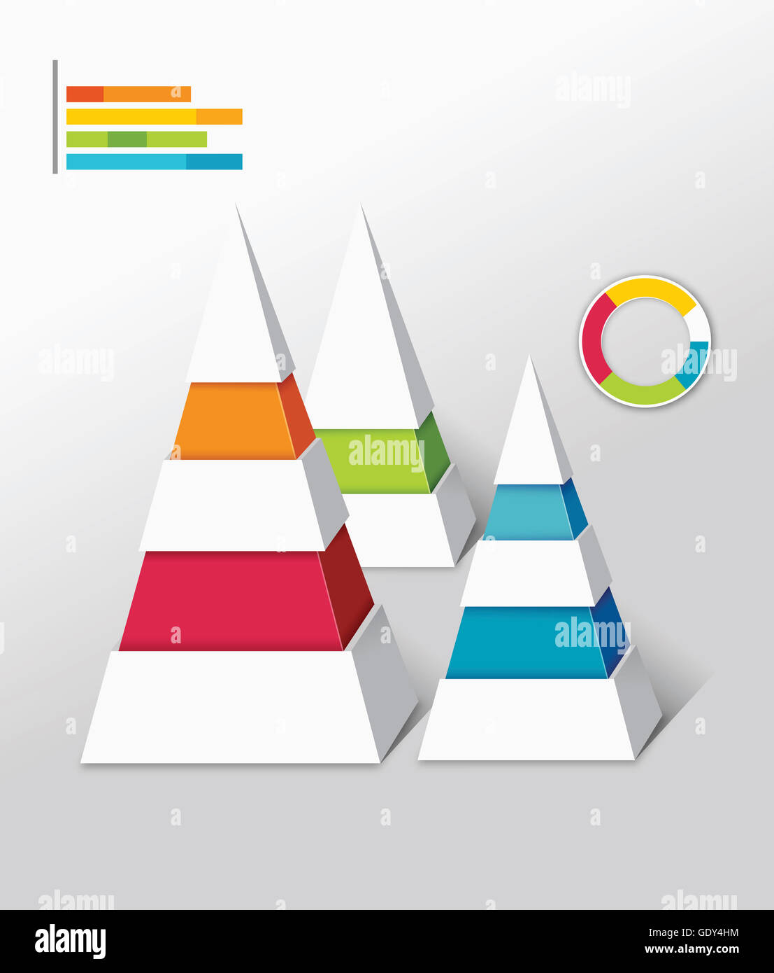 Infografik dreieckige Pyramide, Graphen und Kreisdiagramm ...