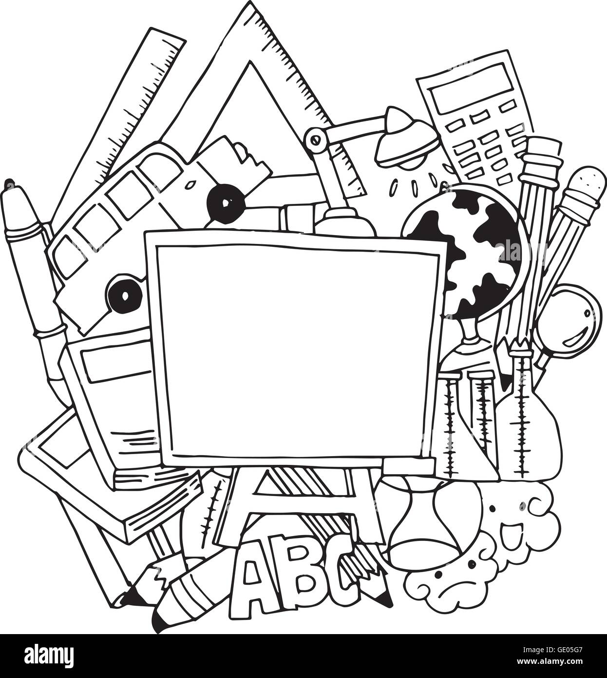 Doodle School Supplies Book Tools Stockfotos & Doodle School Supplies ...