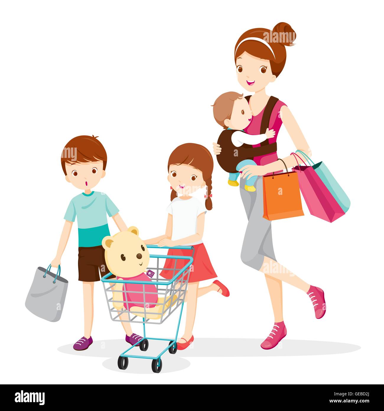 Mutter und Kinder zusammen, Einkaufen, Einzelhandel, Familie, Kind ...