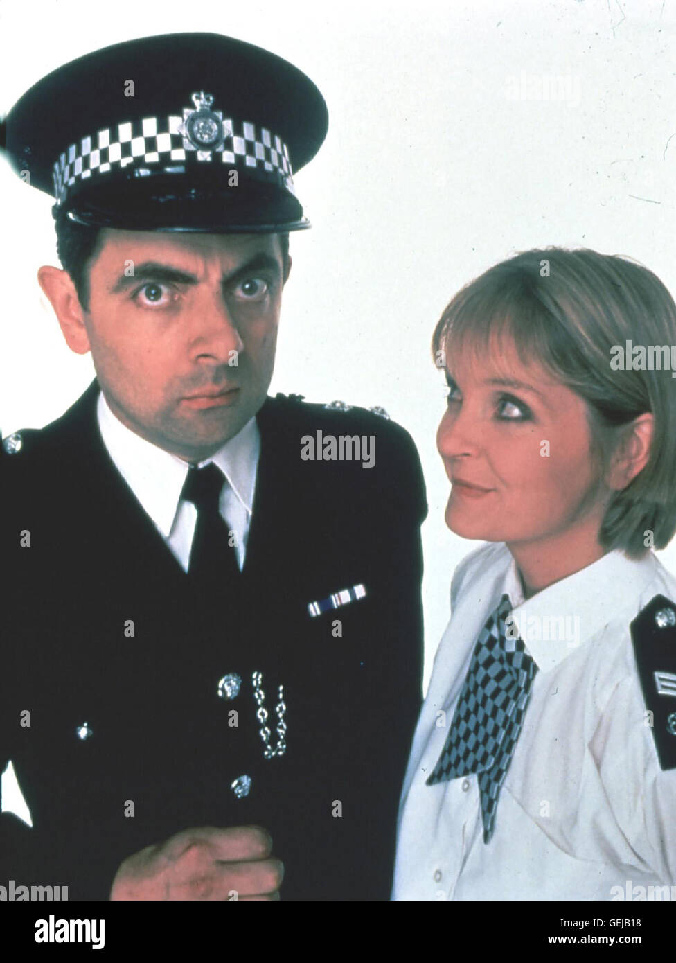 Rowan Atkinson, Serena Evans *** lokalen Caption *** 1995, dünne blaue ...