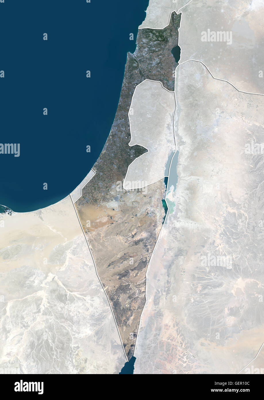 Satellitenansicht von Israel (mit Ländergrenzen und Maske). Dieses Bild ...
