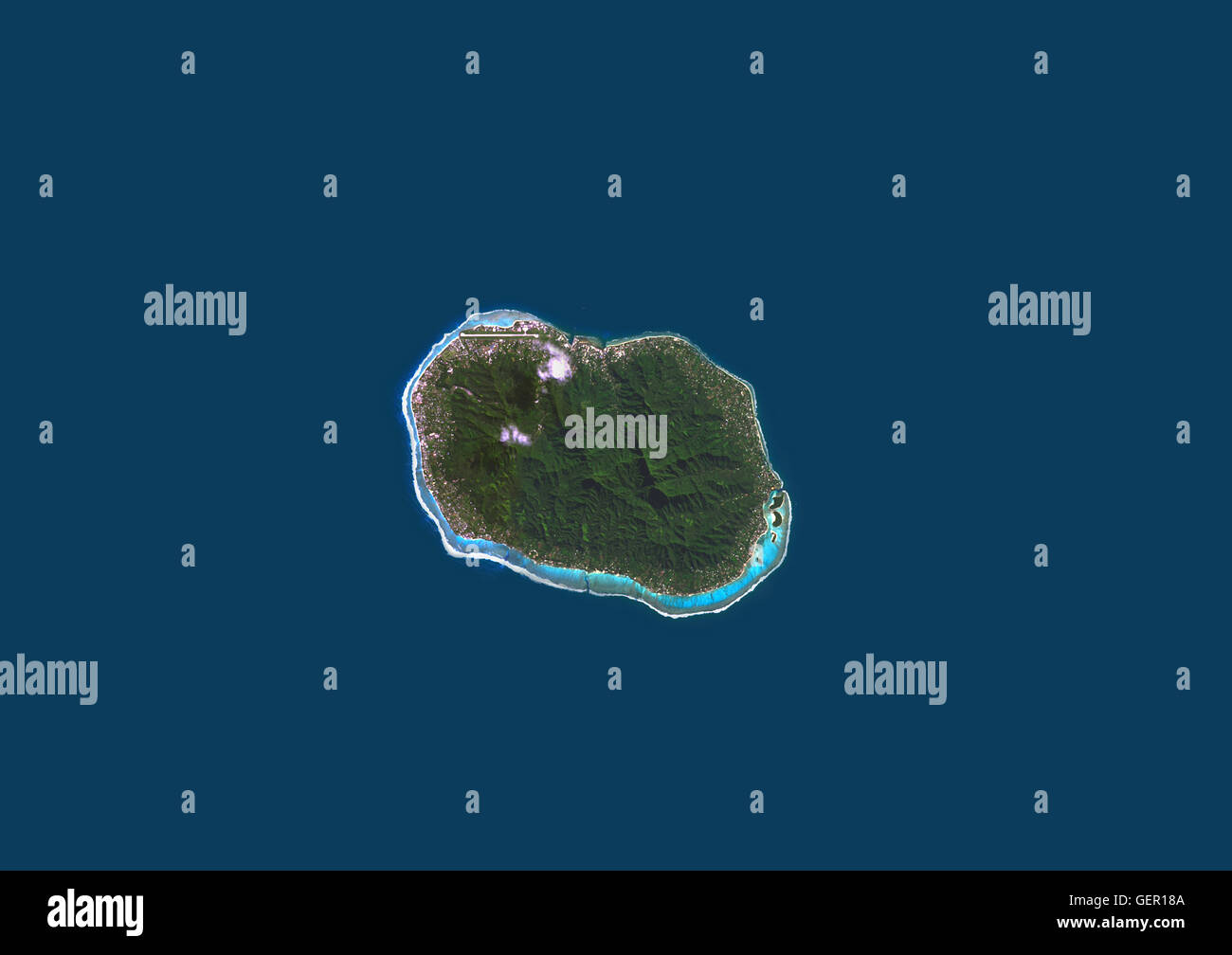 Satellitenansicht von Rarotonga, Cook-Inseln. Dies ist die ...