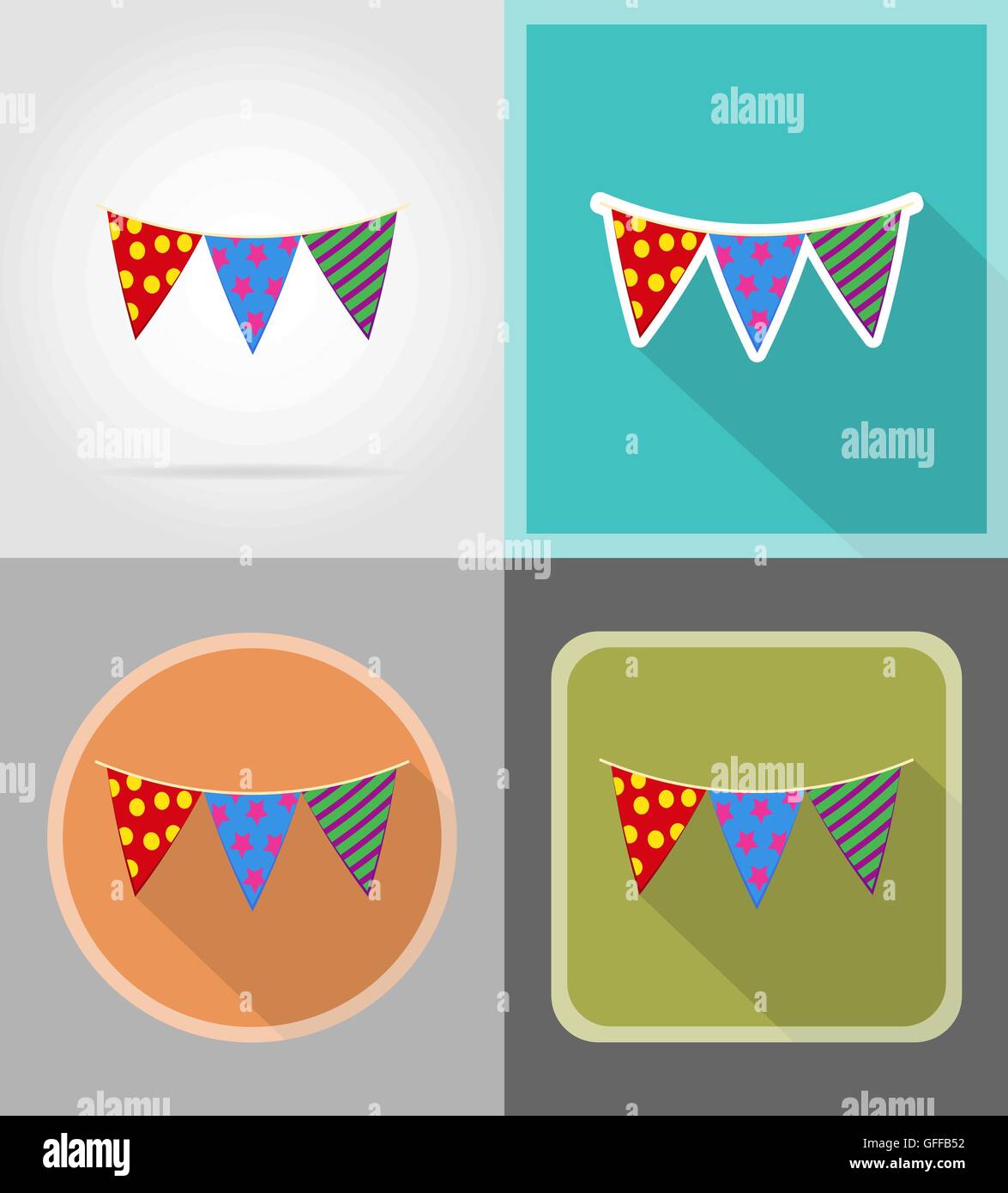 Fahnen für Feier flache Icons Vektor-Illustration auf Hintergrund ...