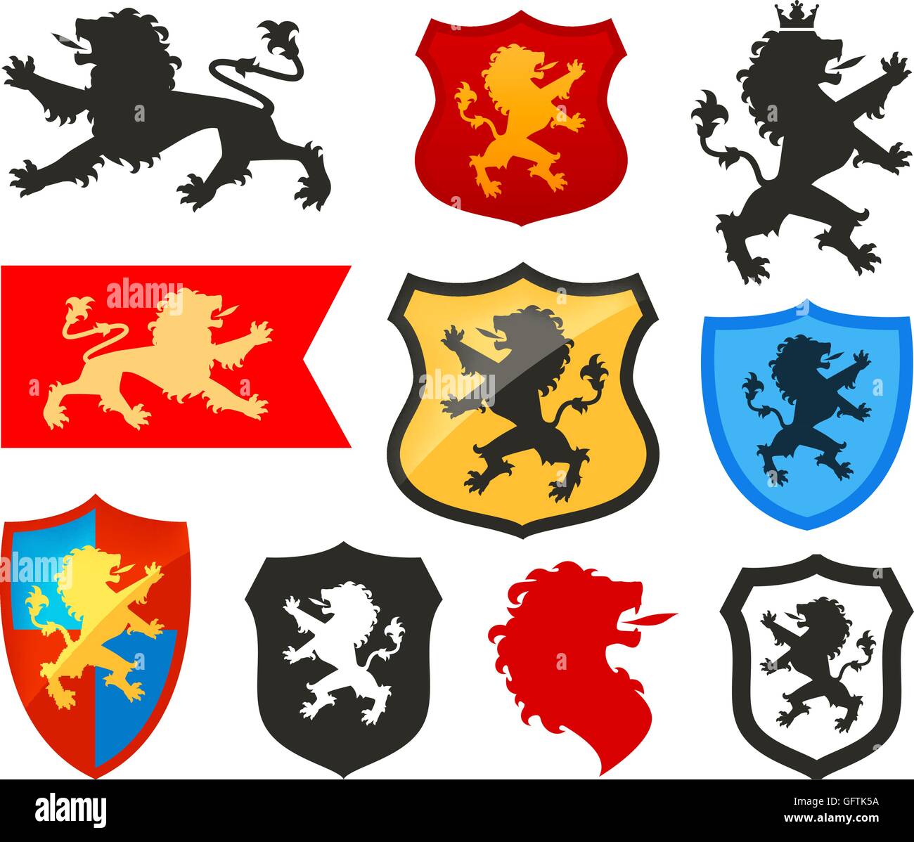 Schild mit Löwe, Heraldik Vektor-Logo. Wappen der Symbole Stock ...