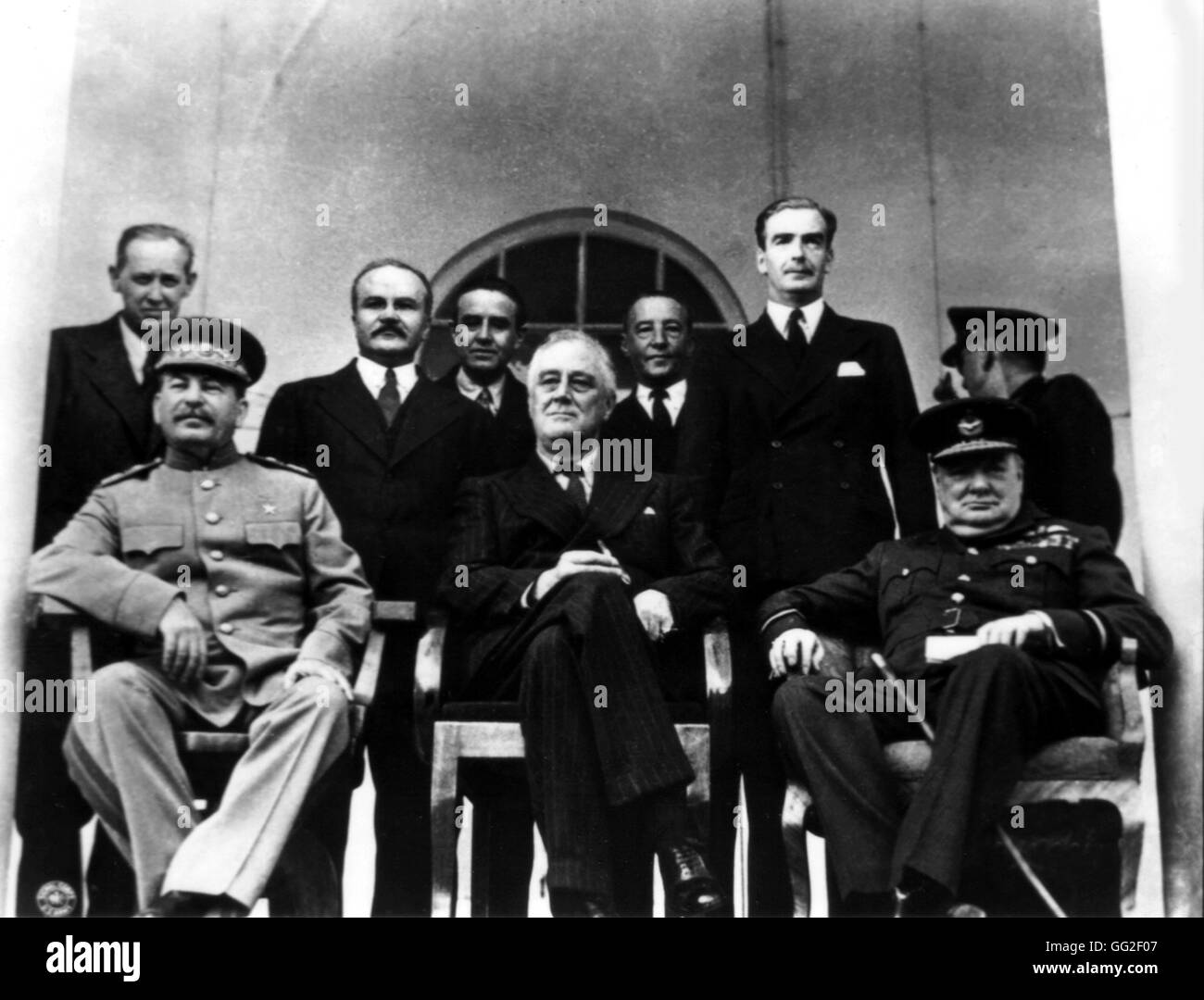 Teheran-Konferenz. Von l., die r.: Joseph Stalin, Roosevelt und Winston ...