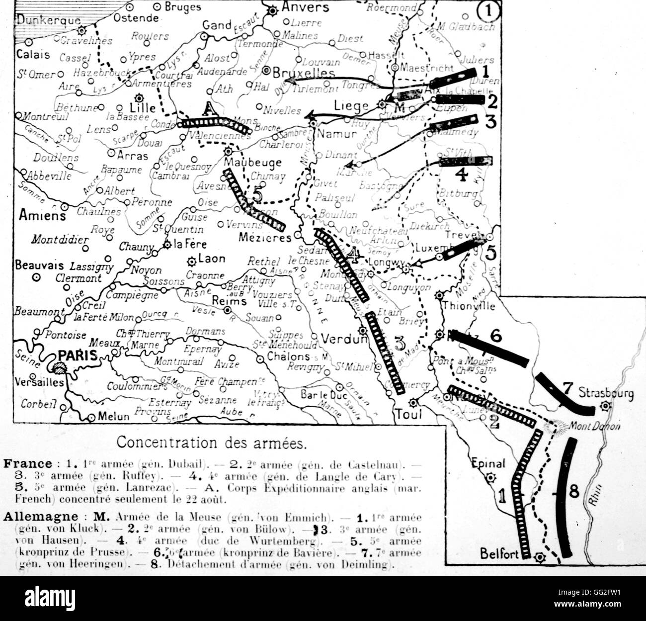 Erste weltkriegskarte der konzentration von armeen -Fotos und ...