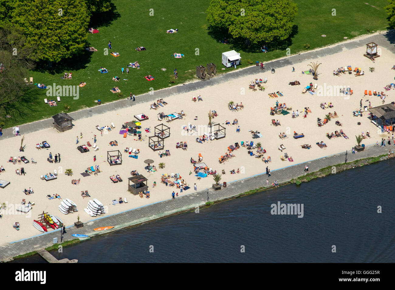 Luftaufnahme, Luftbild von Essen, Baldeneysee am Meer mit Strand ...