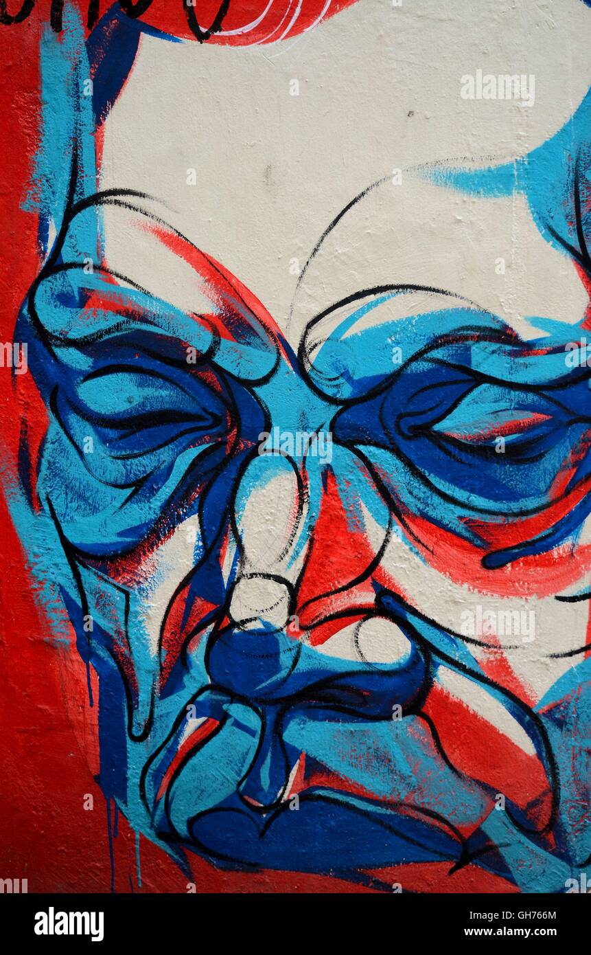Blau rot und weiß surreale abstrakten Graffiti Fototapete Porträt von ...