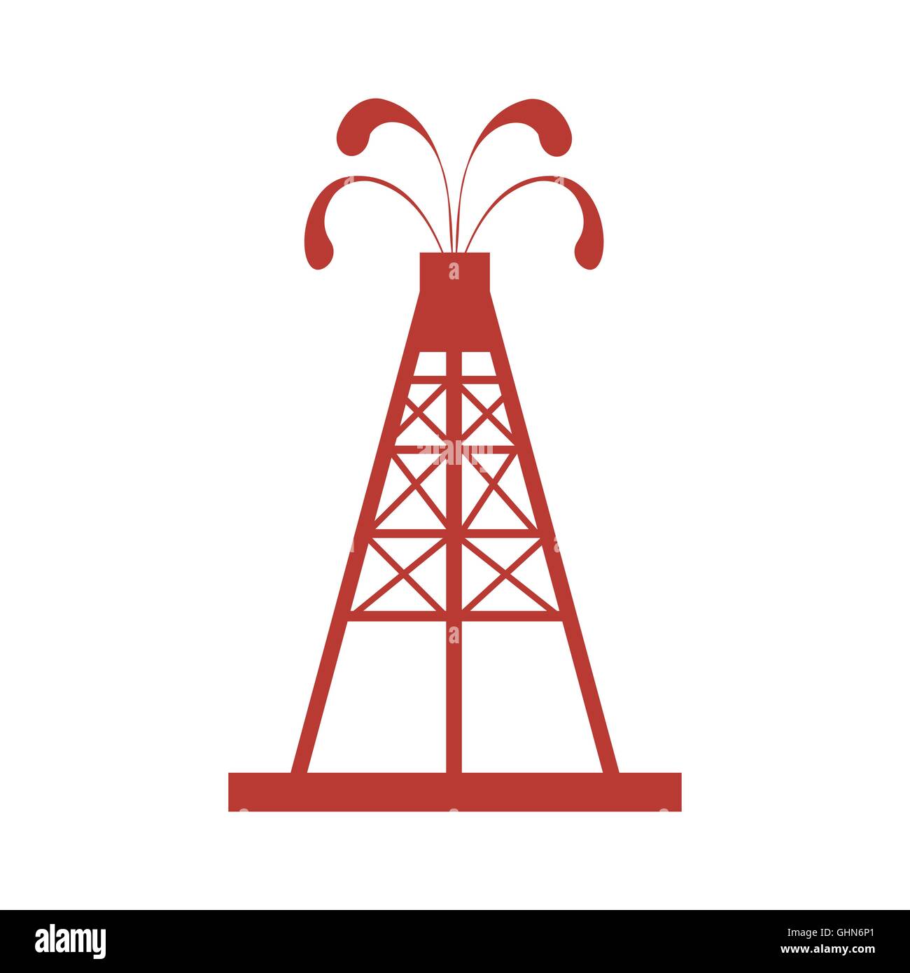 Stilisierte Ikone der Bohrinsel mit Fontänen spritzt Öl mit Öl auf ...