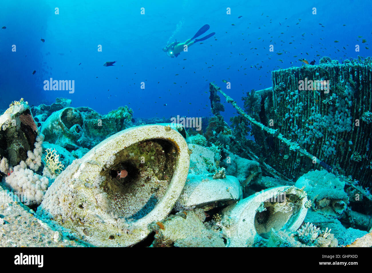 Yolanda und Taucher am Wrack, Schiffbruch, Ras Mohammed, Yolanda Wrack ...