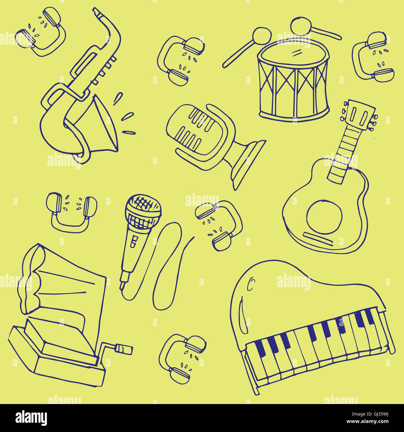 Doodle von Hand zeichnen das Thema Musik Stock-Vektorgrafik - Alamy