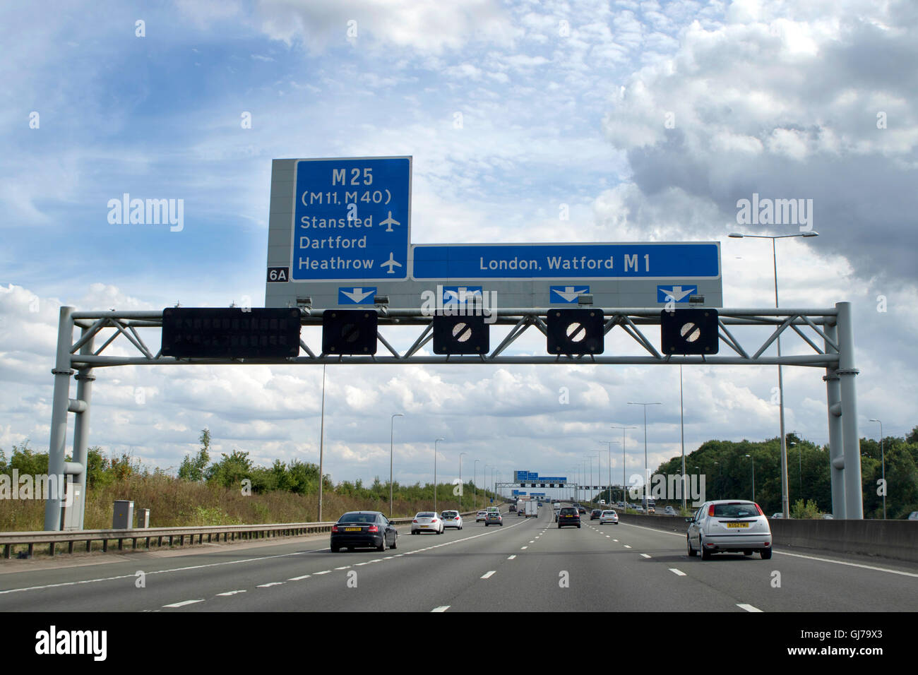 Traffic signs on motorway junction -Fotos und -Bildmaterial in hoher ...