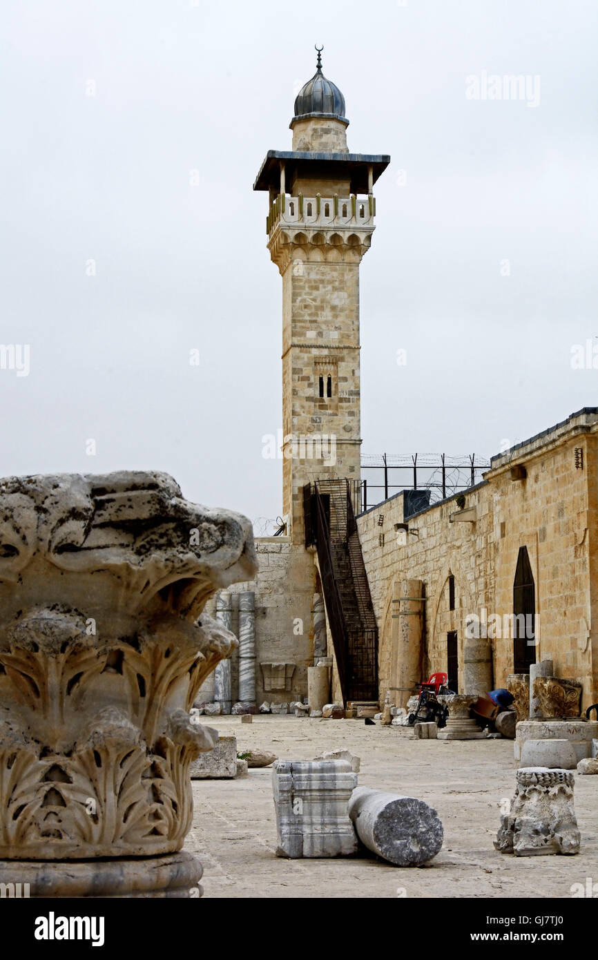 Israel, Jerusalem, Tempelberg, El-Aksa-Moschee, Religion, Islam, Schrein, Minarett, Relikte von ...