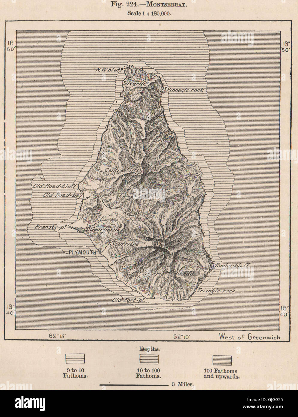 Montserrat. West Indies. Die kleinen Antillen, 1885 Antike Landkarte ...