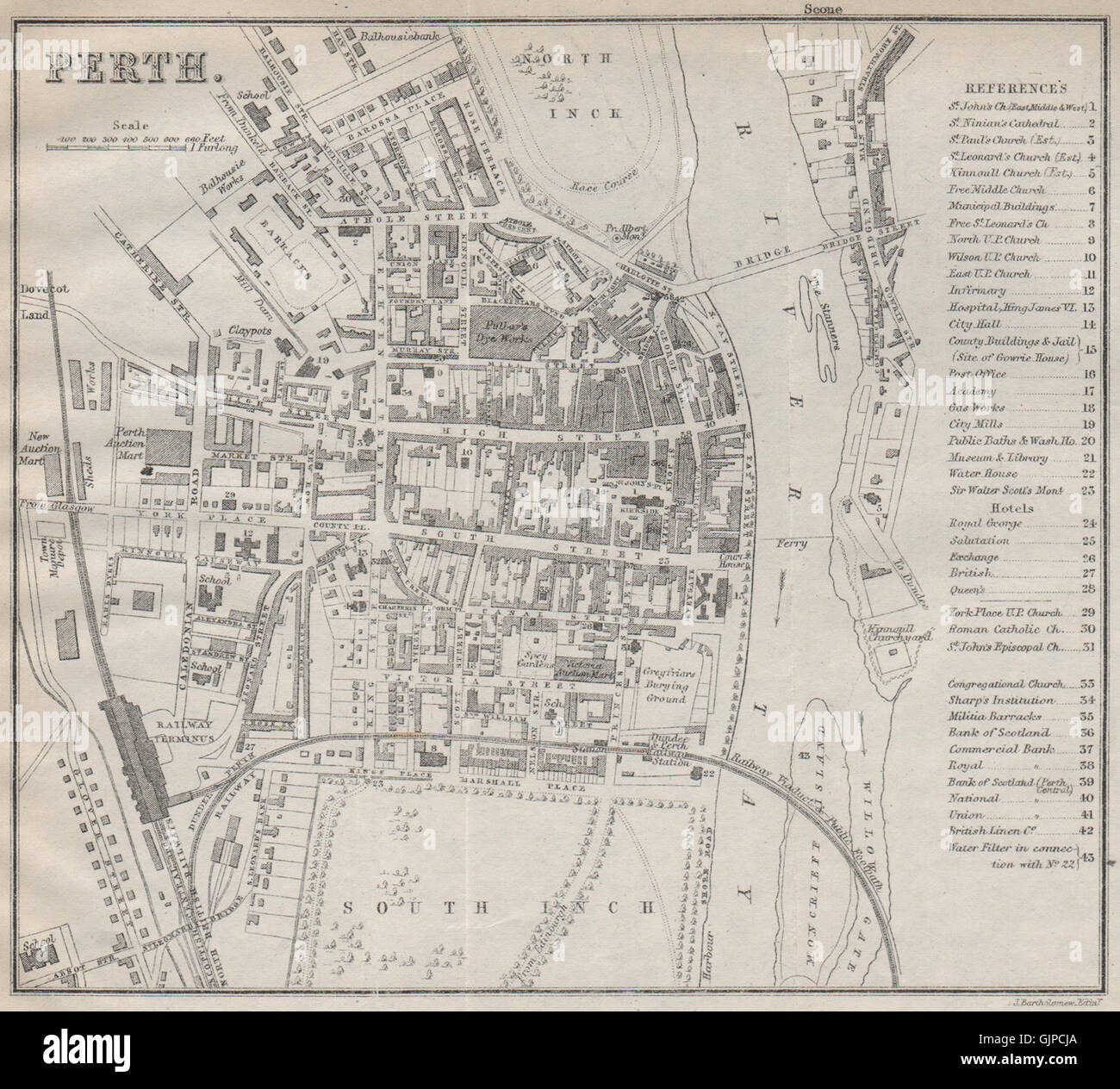 Antike Stadt PERTH City-Plan. Schottland, 1886 Antike Landkarte ...