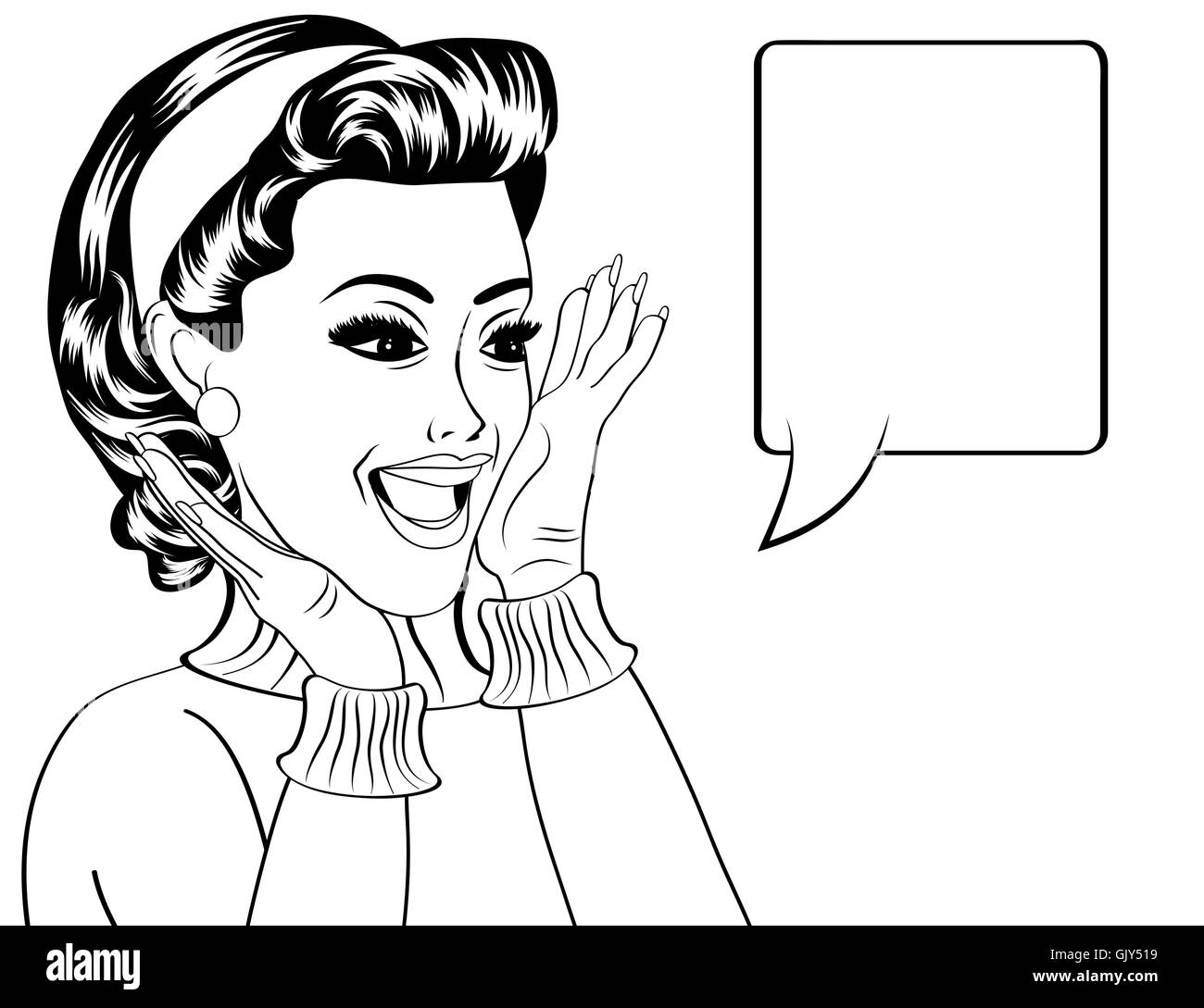 Pop Art Netten Retro Frau Im Comic Stil Mit Message Box Stock