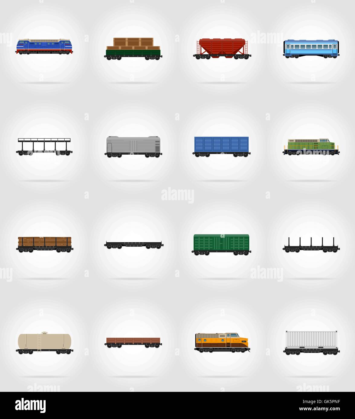 Stellen Sie Icons Eisenbahn Wagen Zug flach Symbole-Illustration auf ...