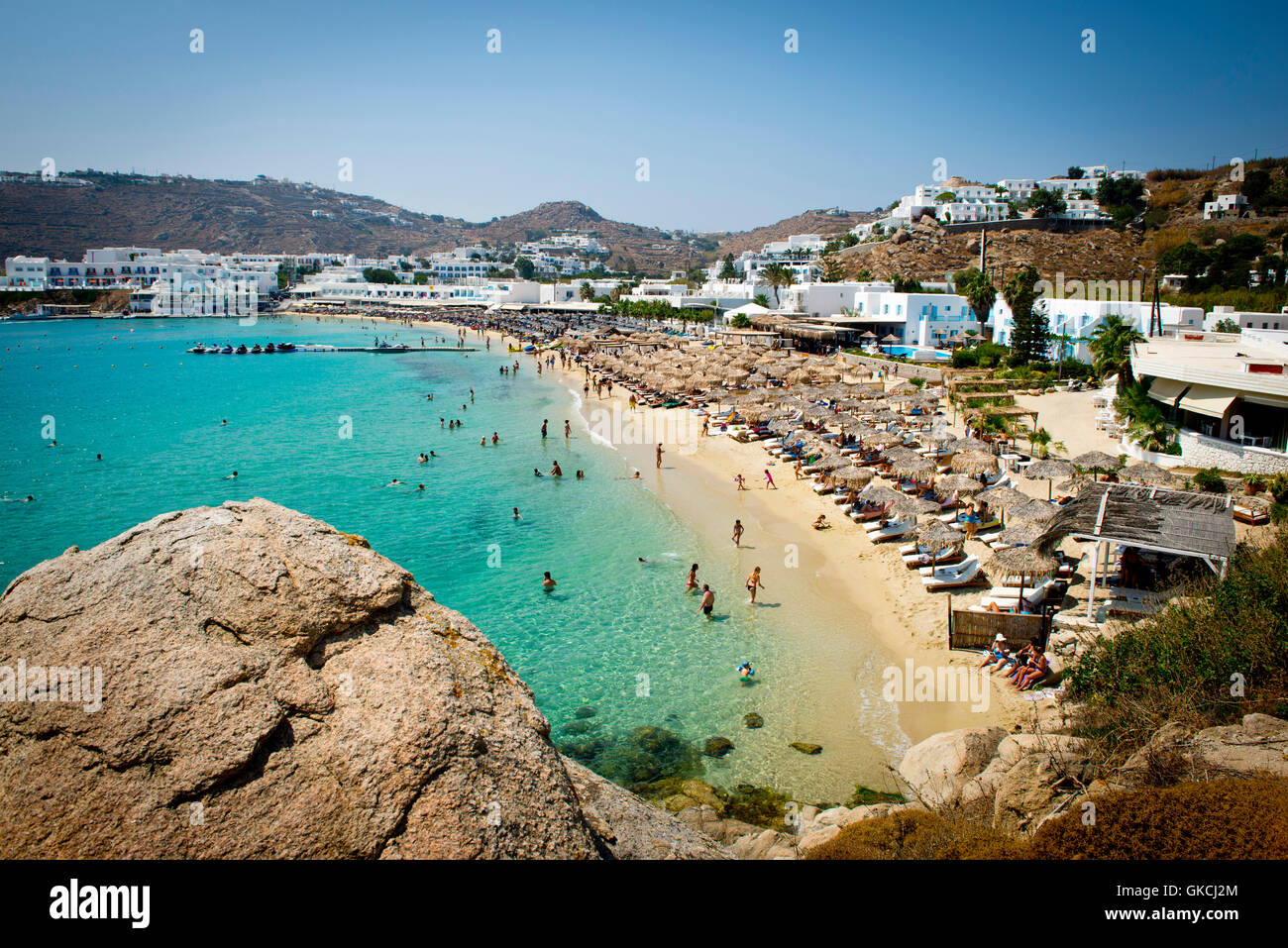 Platis Gialos Beach Mykonos Stockfotografie - Alamy